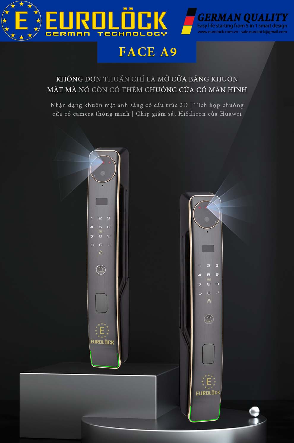 Khoá cửa khuôn mặt EUROLOCK FACE A9